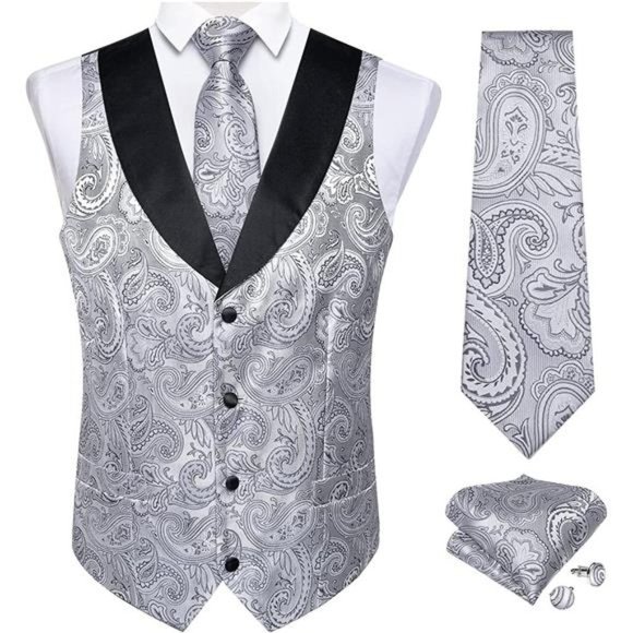 Jackets & Coats | Mens Wedding Paisley Suit Vest Silver | Poshmark